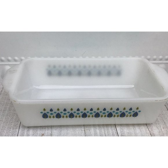 Fire King | Dining | Vtg Mcm Fire King Swiss Chalet Loaf Pan Blue Green ...